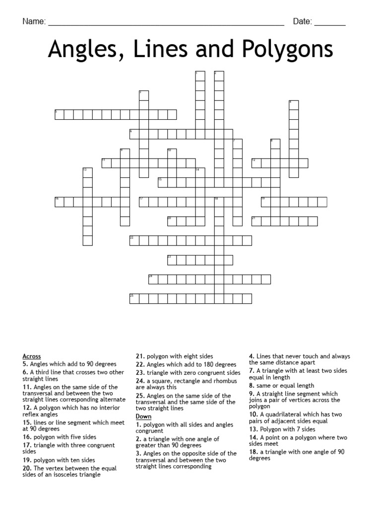 Angles, Lines, and Polygons Crossword | PDF | Triangle | Classical Geometry