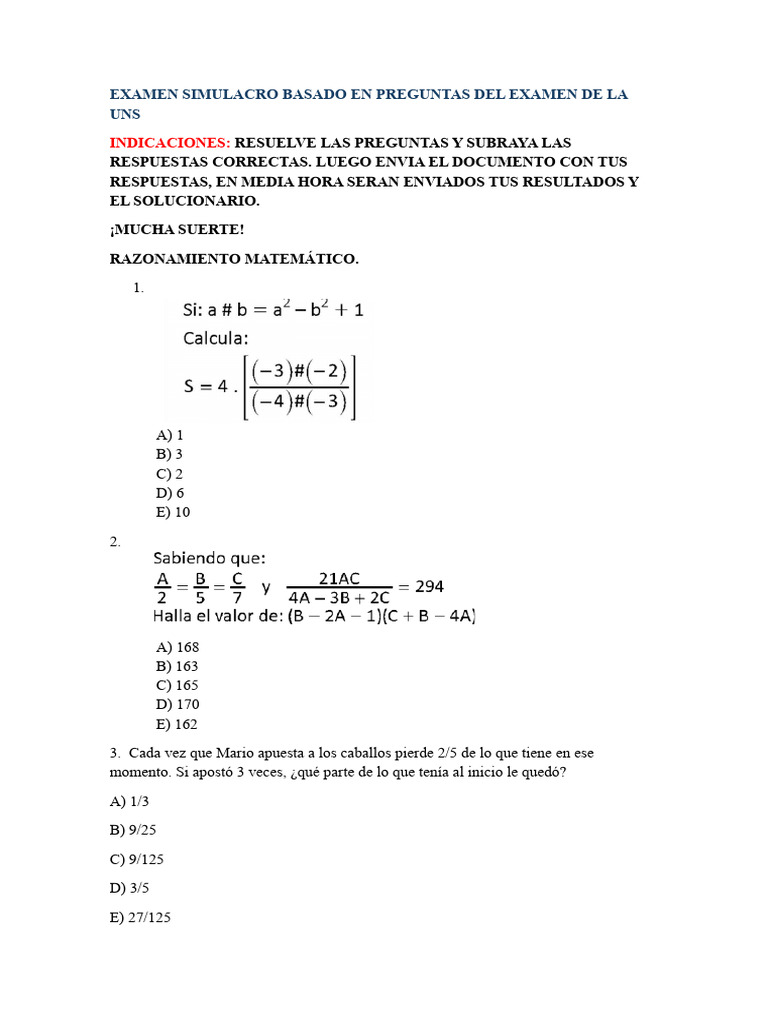 Examen Simulacro RM | PDF
