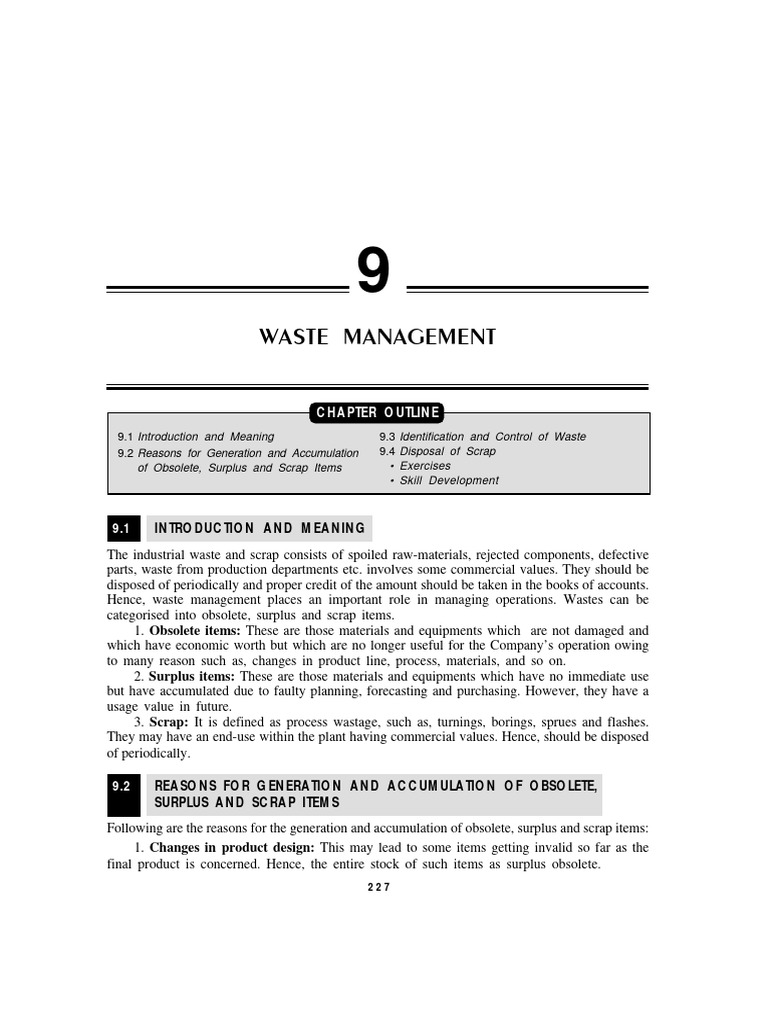 Chapter 9 - WASTE MANAGEMENT | PDF | Scrap | Waste Management