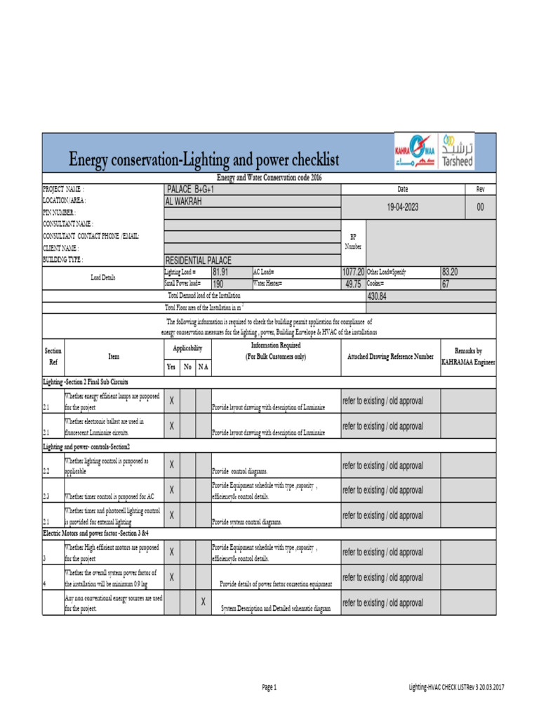 Lighting and Power Checklist CX - 1 | PDF | Air Conditioning ...
