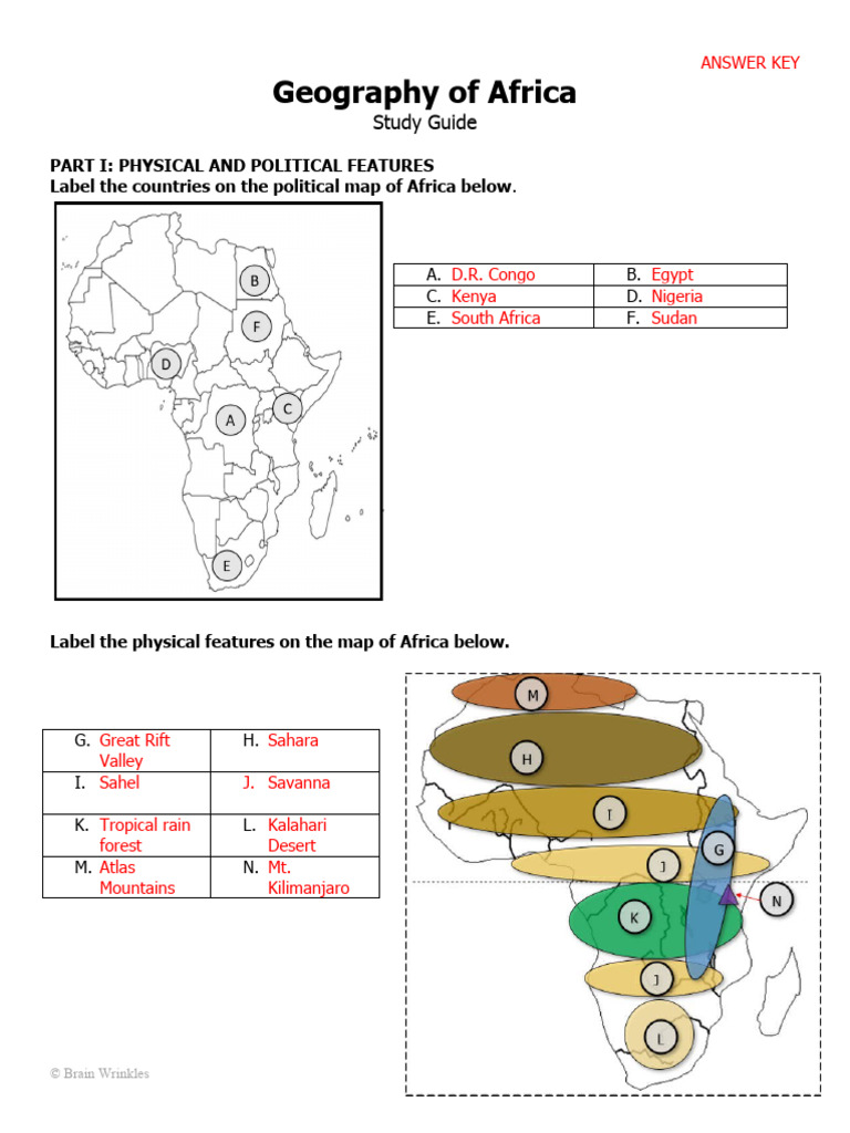 Geography of Africa Study Guide KEY | PDF | Africa | Sahara