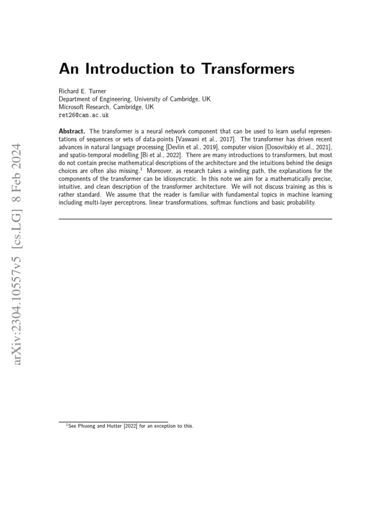 An Introduction To Transformers | PDF | Matrix (Mathematics) | Applied Mathematics