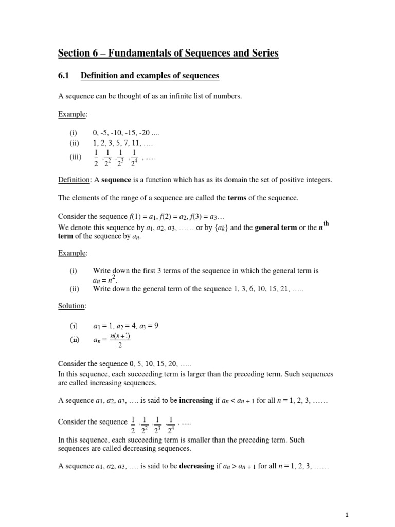 Section 6 - Fundamentals of Sequences and Series | PDF | Sequence | Function (Mathematics)