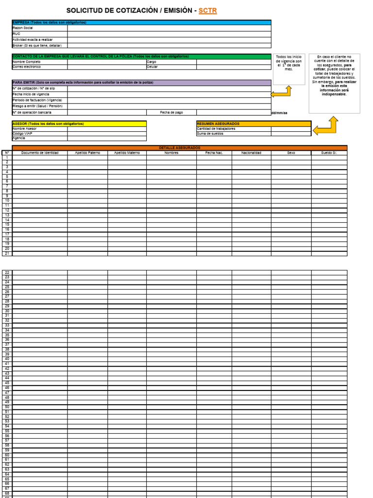 Formato para Cotizar y Emitir SCTR 2022 | PDF