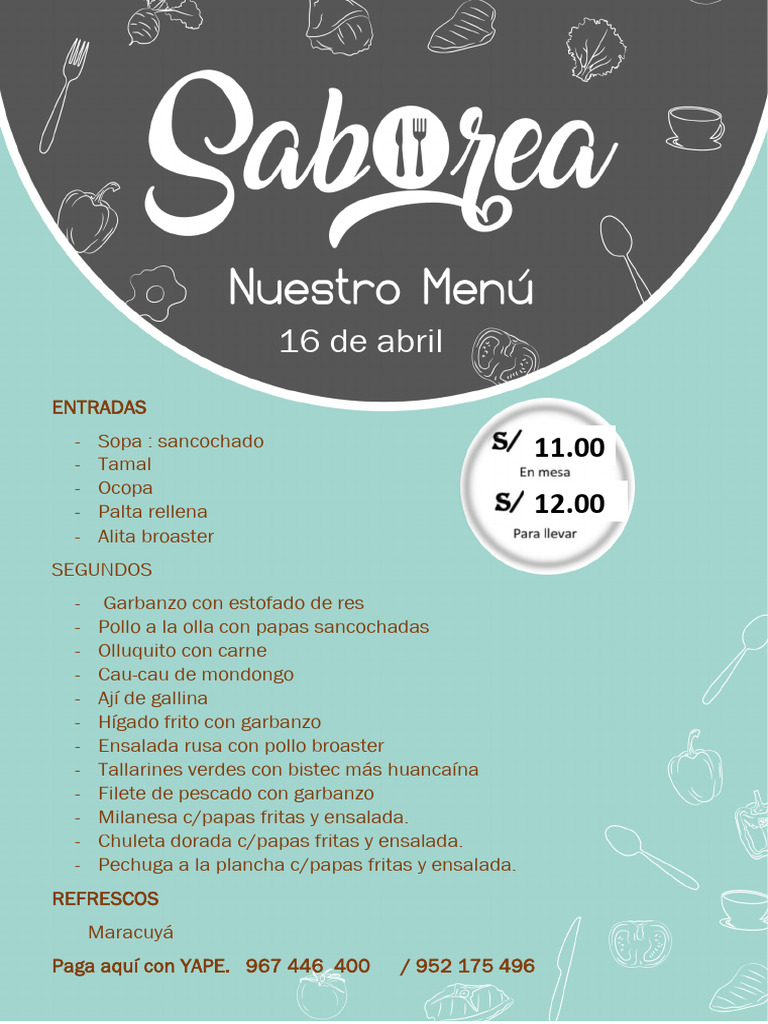 Menú variado de platos peruanos | PDF