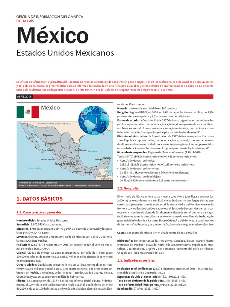 1ficha Pais Mexico 04 2018 | PDF | México | Enrique Peña Nieto