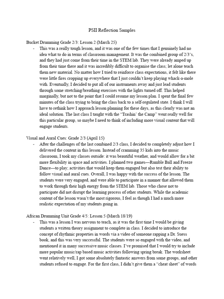 Reflection Samples | Download Free PDF | Cognition | Behavior Modification