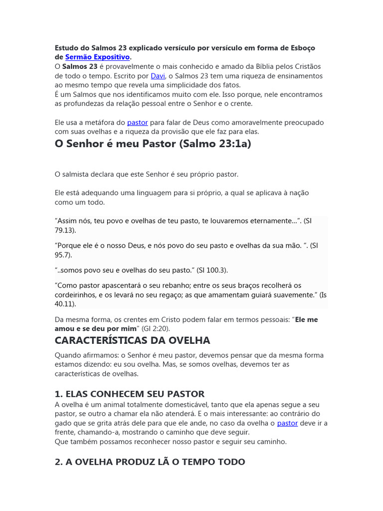 Estudo do Salmos 23 explicado versículo por versículo | PDF