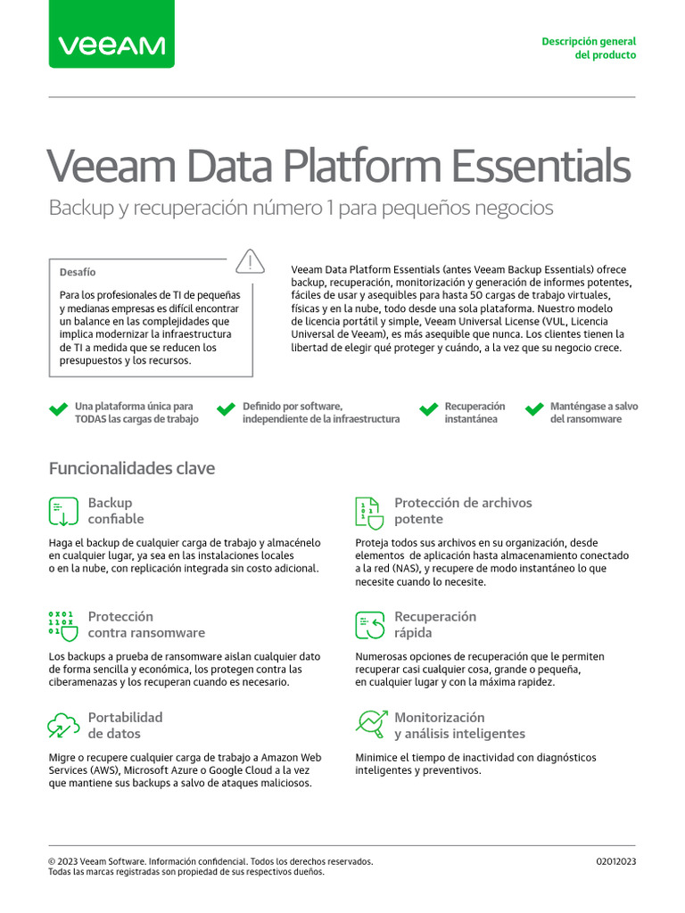 Veeam Data Platform Essentials Product Overview | PDF | Computación en la nube | Apoyo