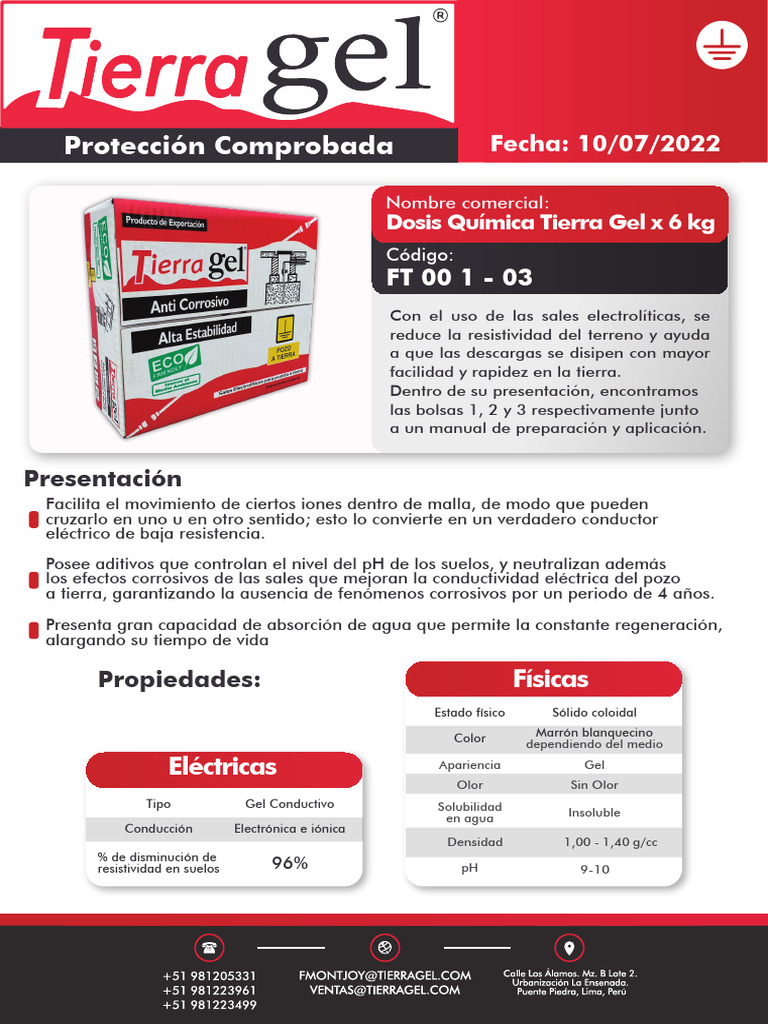 ficha tecnica dosis quimica TIERRA GEL 2.0 | PDF | Resistividad ...