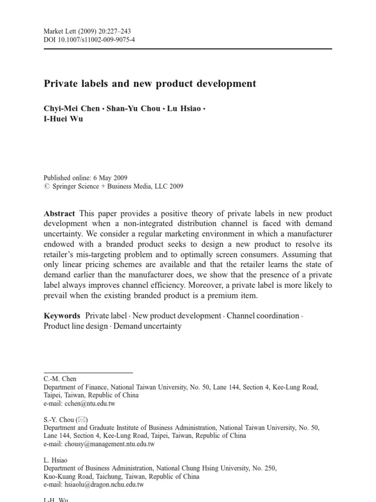 Private Labels and New Product Development: # Springer Science ...