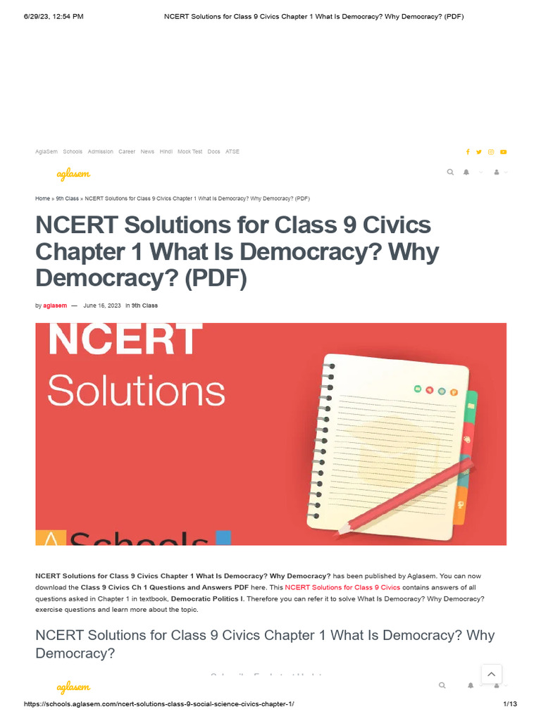 NCERT Solutions For Class 9 Civics Chapter 1 What Is Democracy - Why ...