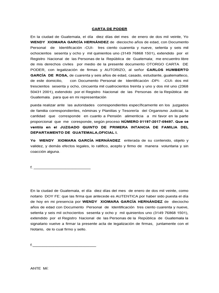 Carta de Poder Hija de de La Rosa | PDF