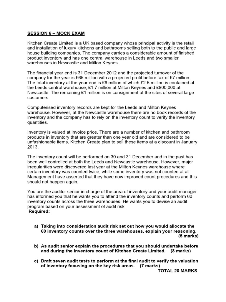 Session 6 Mock Exam - Inventory With Answers | PDF | Inventory | Audit