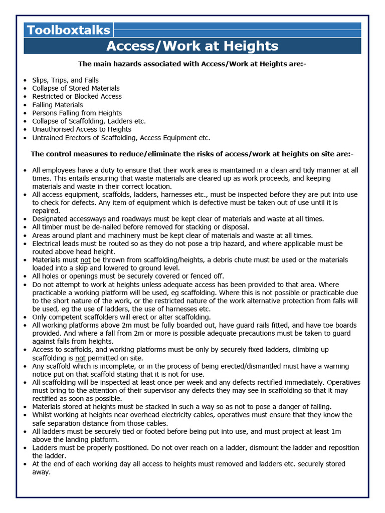 TBT - AccessWork at Heights | PDF | Scaffolding | Waste