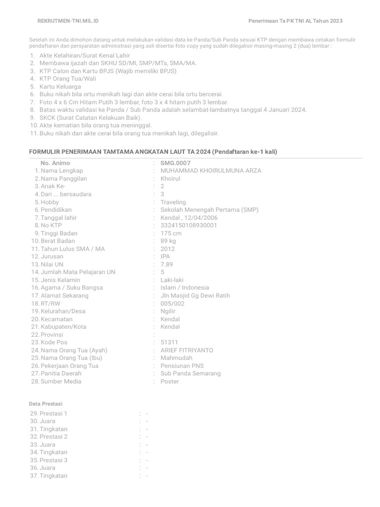 Penerimaan Ta PK AL TNI | PDF
