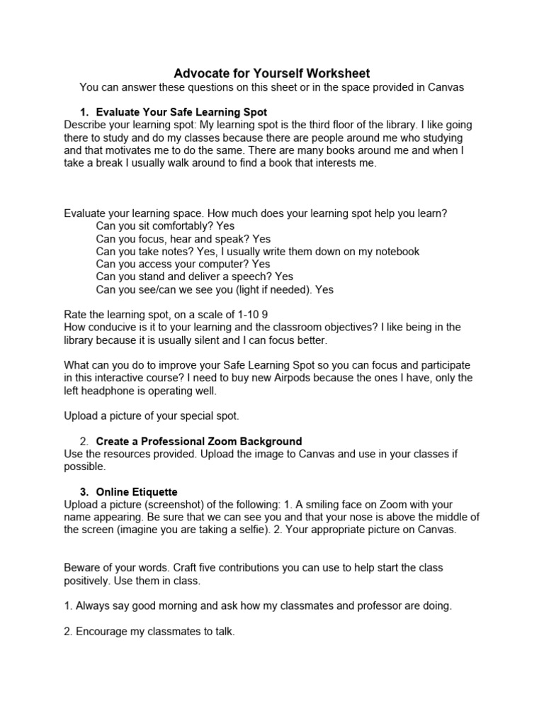 Advocate for Yourself Worksheet | PDF