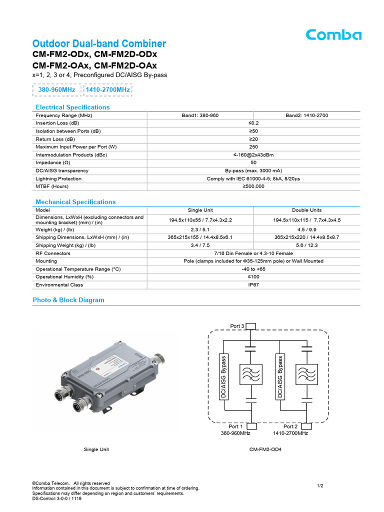 Outdoor Dual-band Combiner Specs | PDF | Electrical Engineering ...