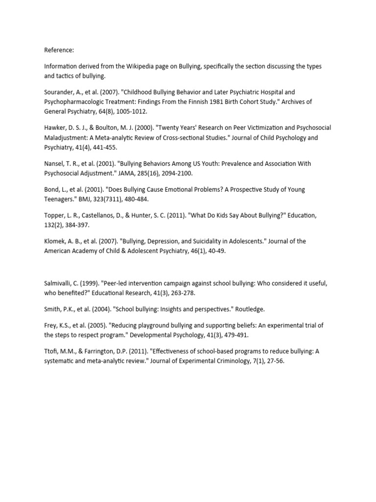 Reference of Verbal Bullying | PDF