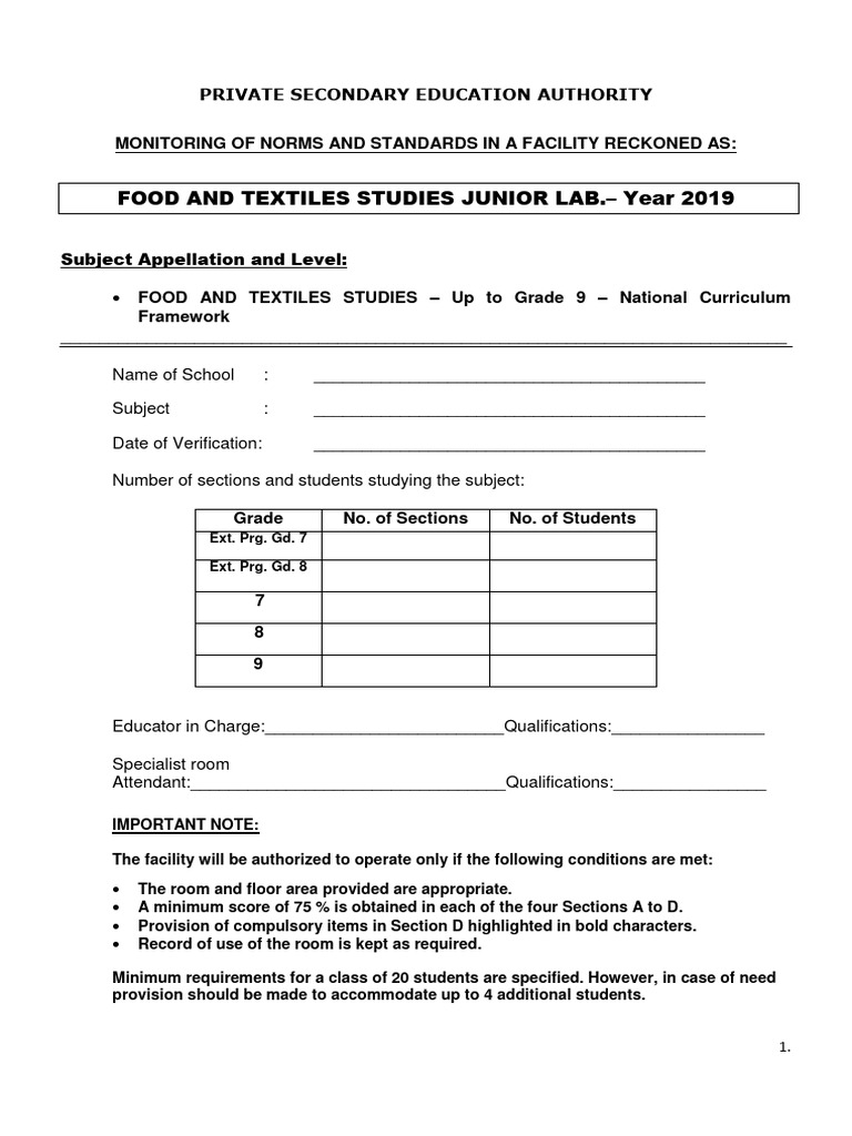 Food and Textiles Studies Junior Laboratory (2019) | PDF | Sewing ...