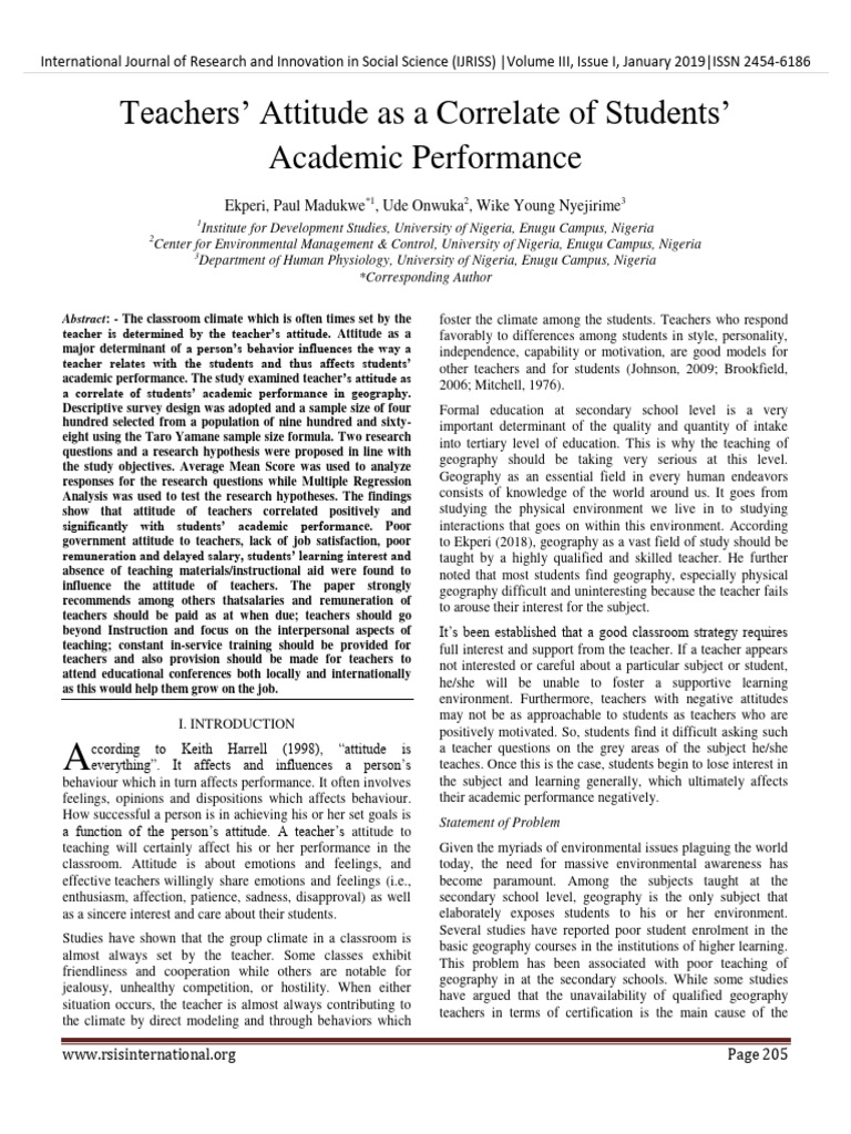 Teachers Attitude As A Correlate of Stud | PDF | Teachers | Sampling ...