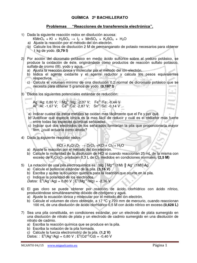 Prob 2 BACHRedox | PDF | Redox | Cloro