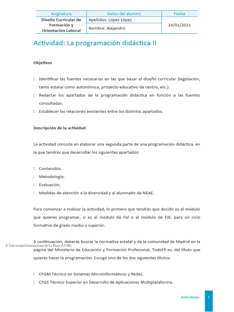 Actividad Programacion Didactica Ii | PDF | Plan de estudios | Evaluación