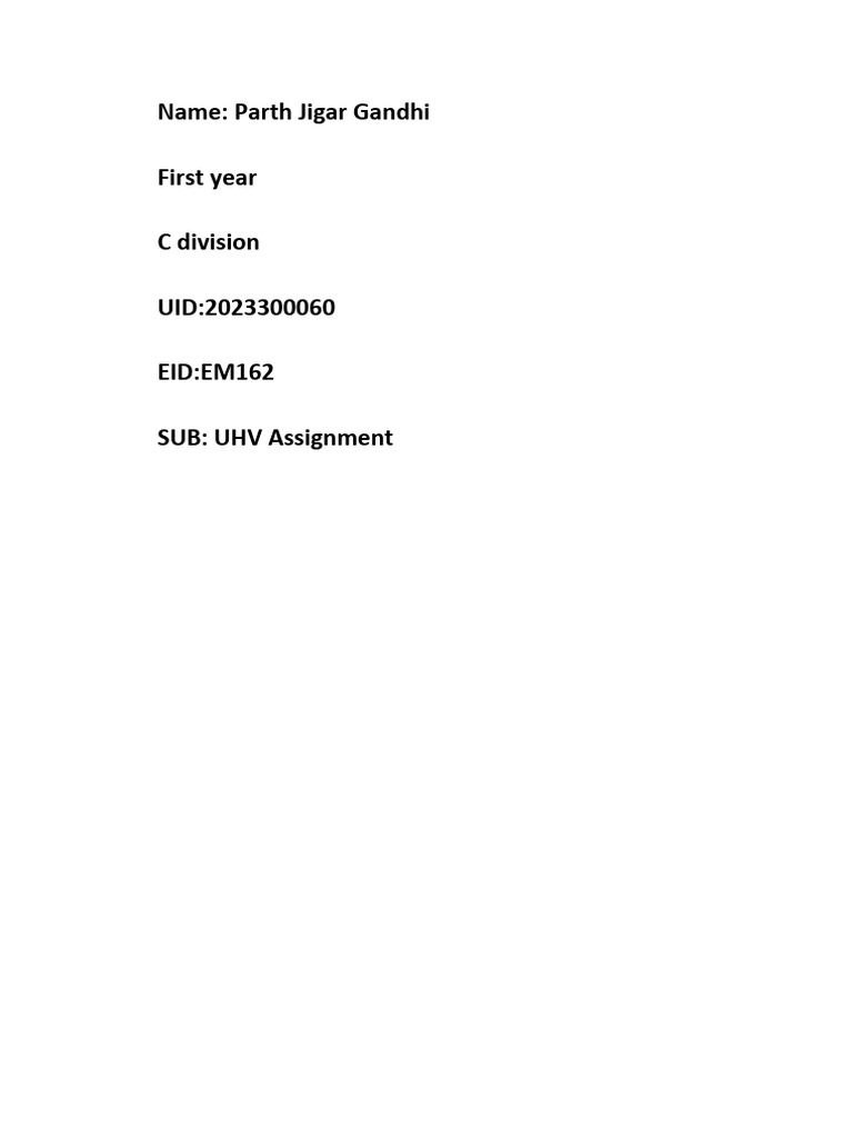 UHV Assignment ISE Parth Gandhi | Download Free PDF | Empathy | Intimate Relationships