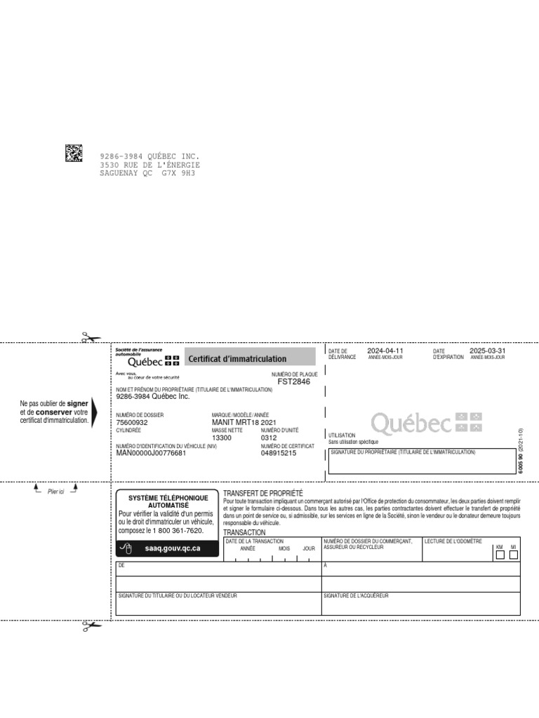9286-3984 QUÉBEC INC. 3530 Rue de L'Énergie Saguenay QC G7X 9H3 | PDF ...