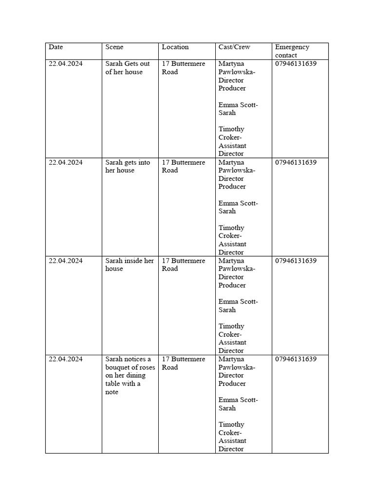 major project filming schedule | PDF