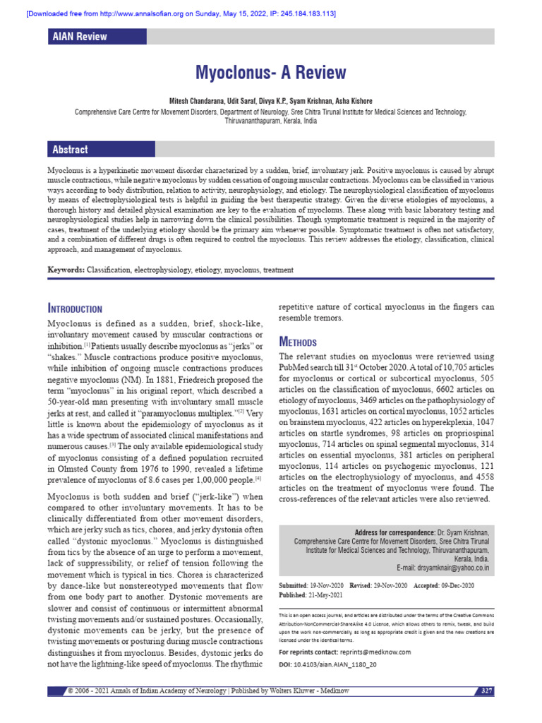Myoclonus Review 2021 | PDF | Epilepsy | Cerebral Cortex