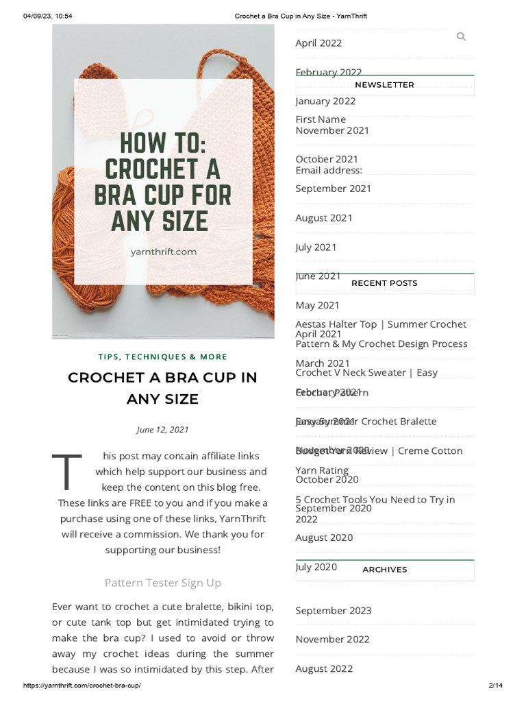 Crochet A Bra Cup in Any Size - YarnThrift | PDF | Crochet | Yarn