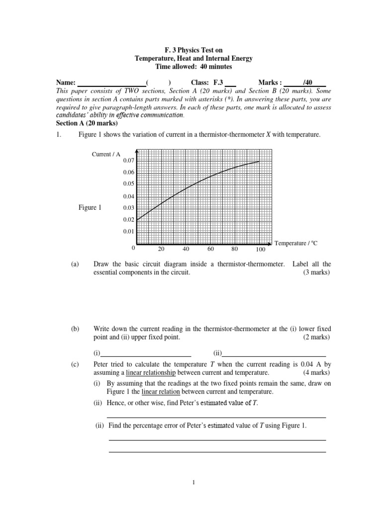 F.3 Physics Test: Heat and Energy Concepts | PDF | Heat | Temperature