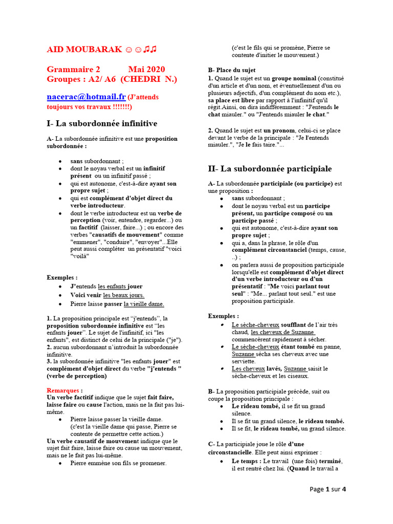La Proposition Subordonnée Participiale | PDF | Clause | Sujet (Grammaire)