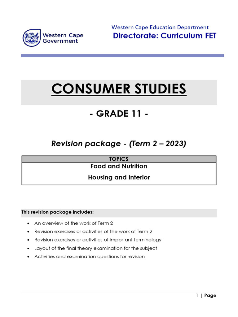Consumer Studies GR 11 REVISION MATERIAL TERM 2 2023 FINAL | PDF ...