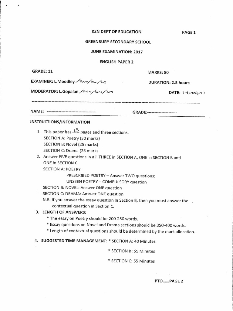 June Eng P2 QP Memo | PDF