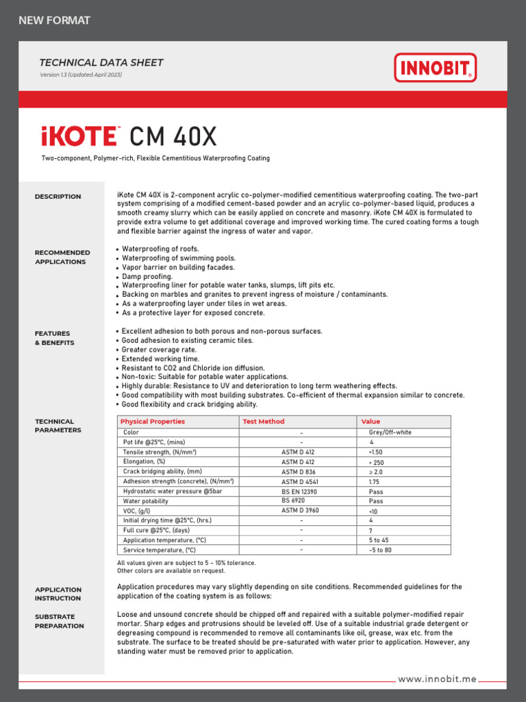 iKOTE CM 40X (TDS) 02-APRIL-2024 | PDF | Concrete | Materials Science