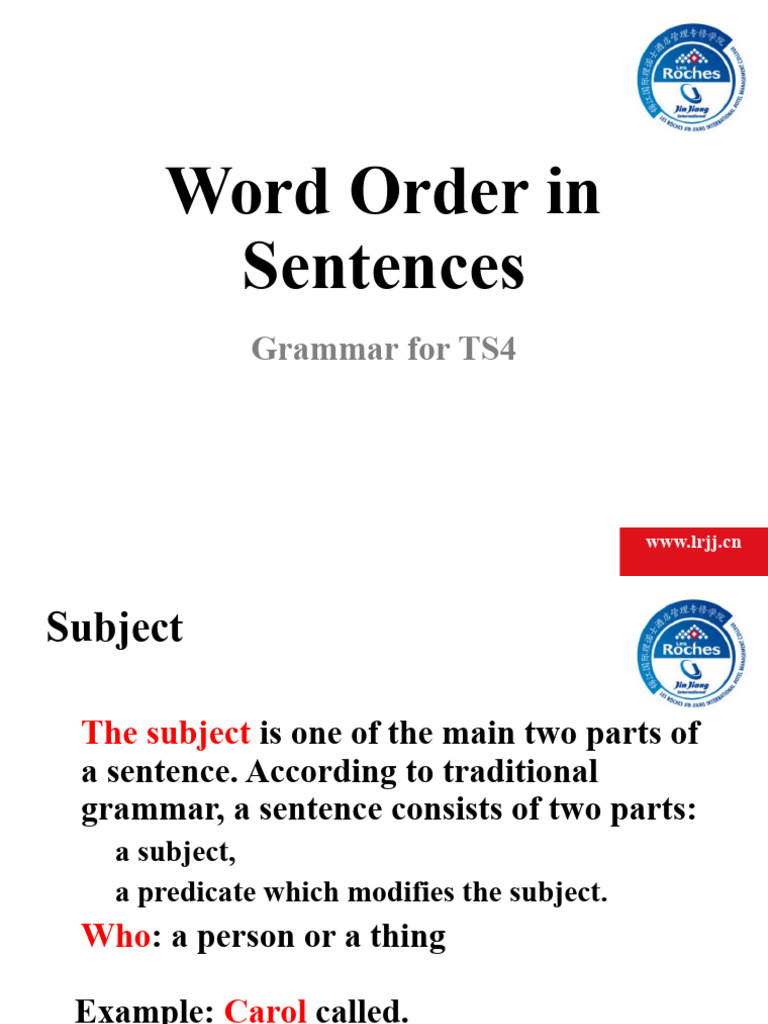 Word Order in Sentences: Grammar For TS4 | Download Free PDF | Subject ...