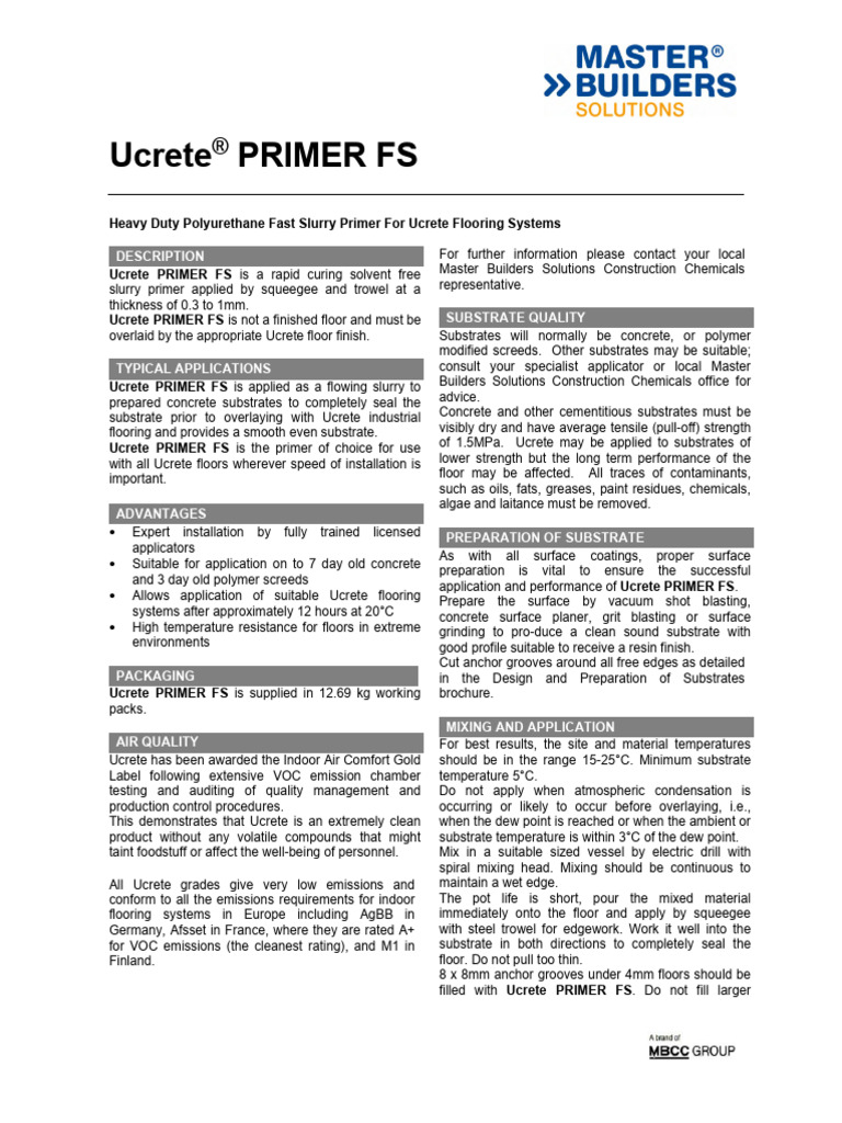 Ucrete Pfs Tds | PDF | Concrete | Volatile Organic Compound