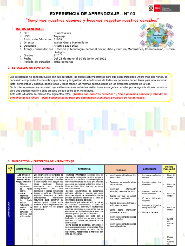 1° EXPERIENCIA DE APRENDIZAJE N° 3 | PDF | Aprendizaje | Dios