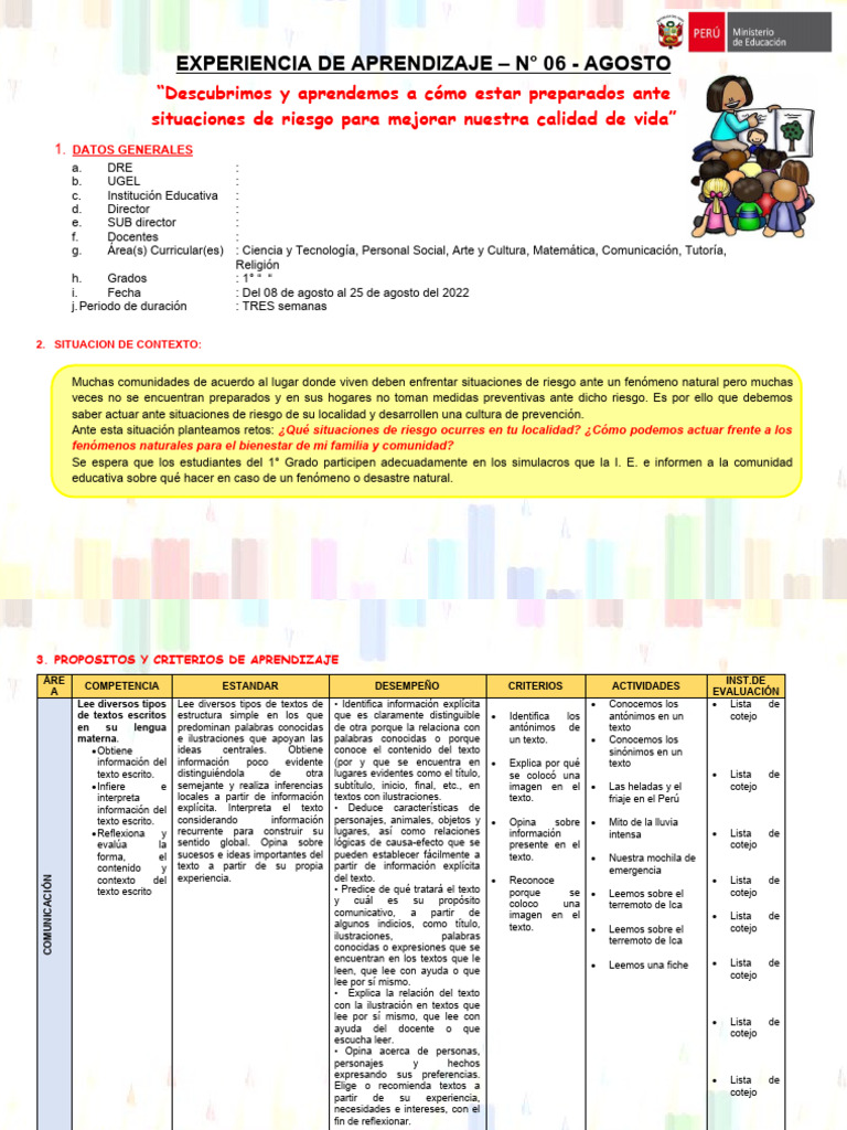 1° EXPERIENCIA DE APRENDIZAJE N° 06 primer grado (1) | PDF | Aprendizaje | Sustracción