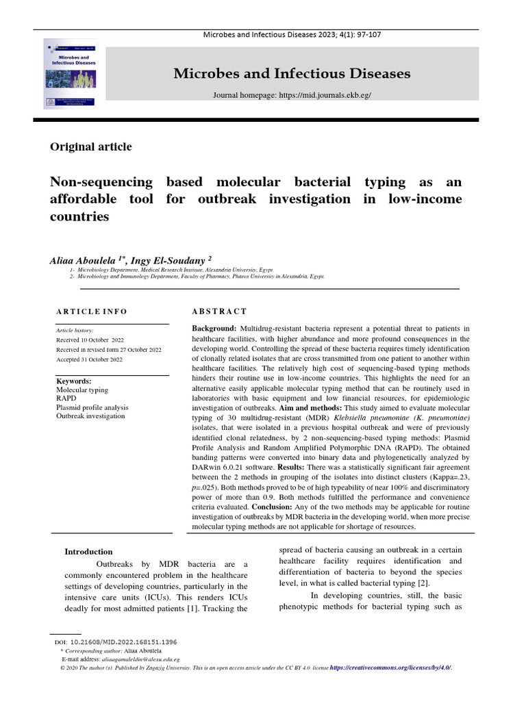 2023 Non Sequencing Based Molecular Bacterial Typing As An Affordable Tool For Outbreak