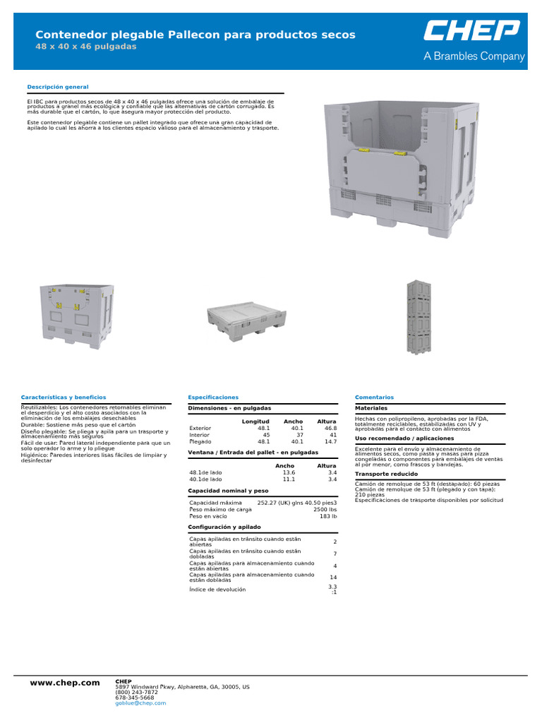 Pallecon Collapsible Dry Container 48 X 40 X 46 Inch | PDF | Paleta