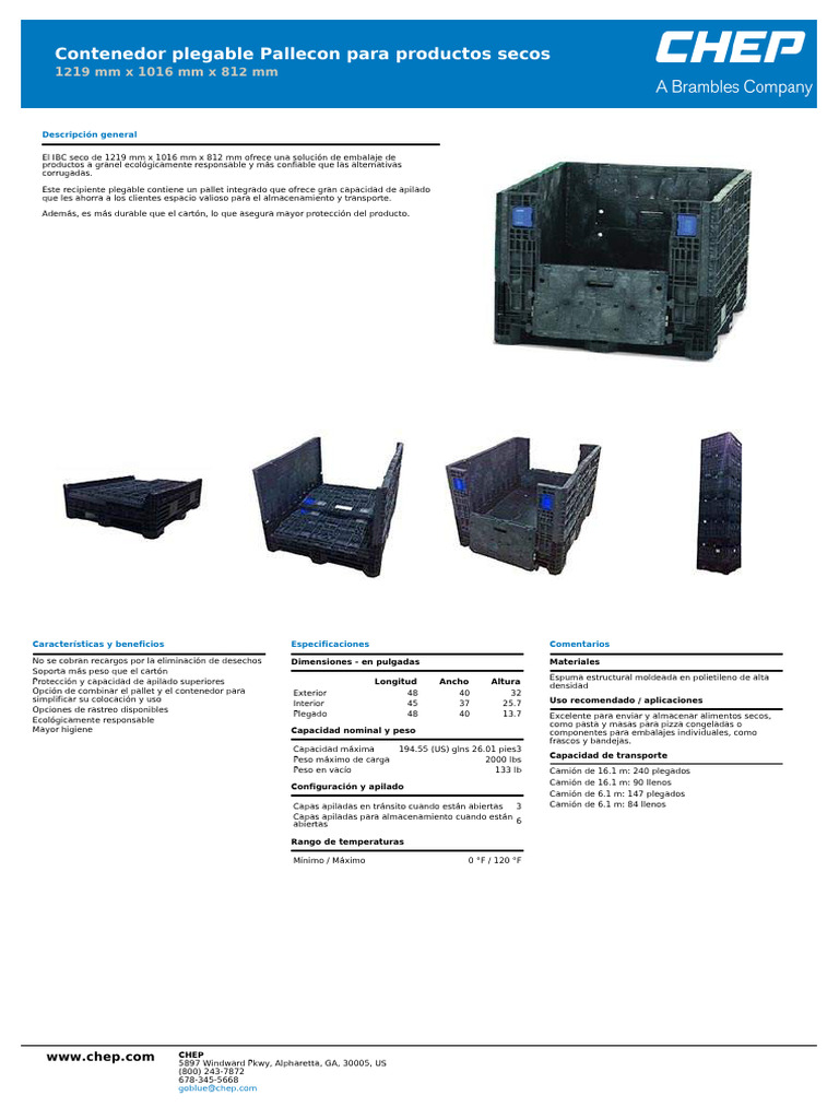 Pallecon Collapsible Dry Container 48 x 40 x 32 Inch | PDF | Paleta