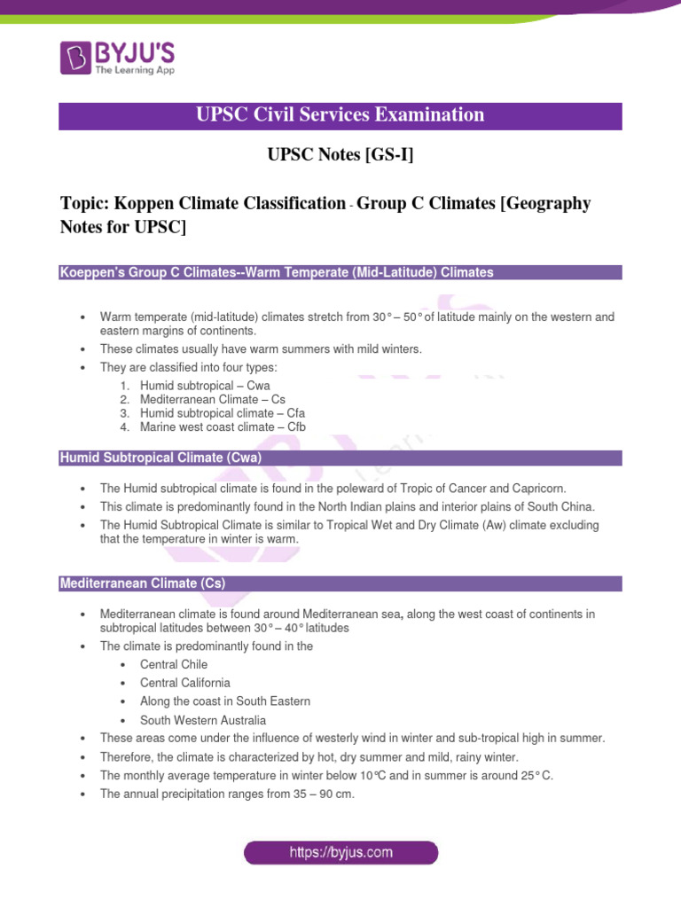 Koppen Climate Classification Group C Climates Geography Notes For UPSC ...