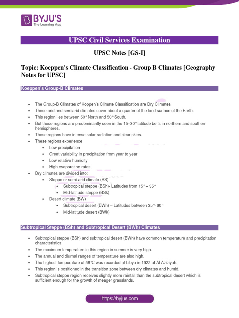 Koeppens Climate Classification Group B Climates Geography Notes For ...
