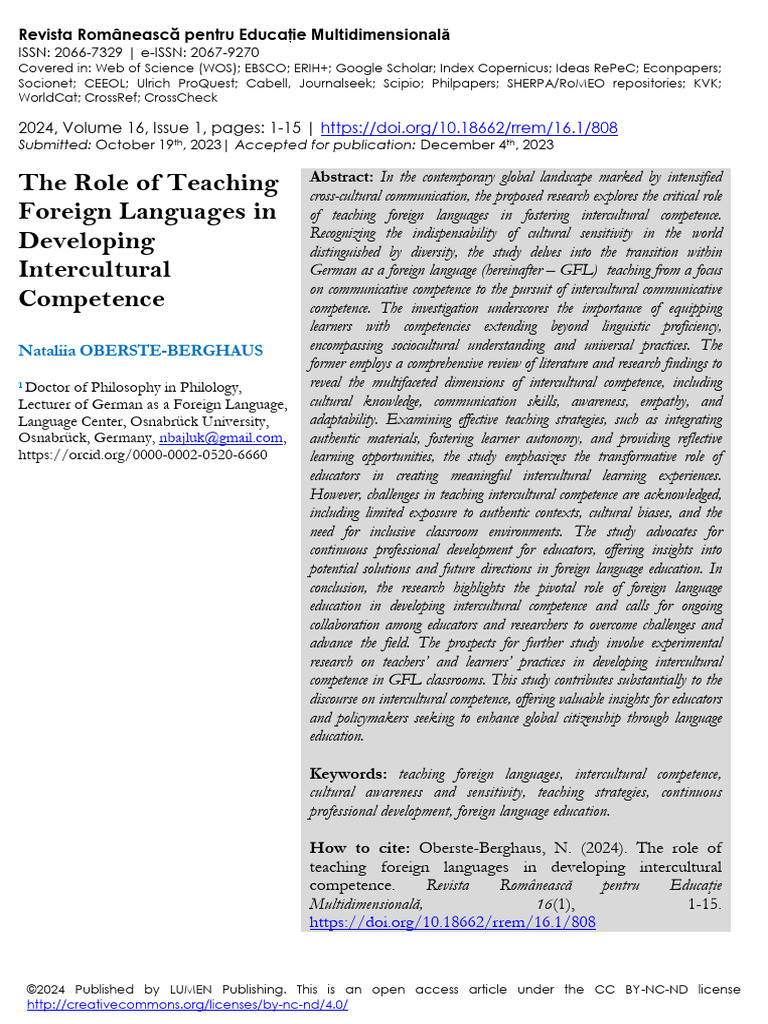 Teaching Foreign Languages for Intercultural Competence | PDF | Cross ...
