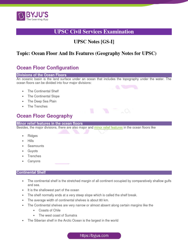 Ocean Floor Relief Features Overview | PDF | Travel | Science & Mathematics