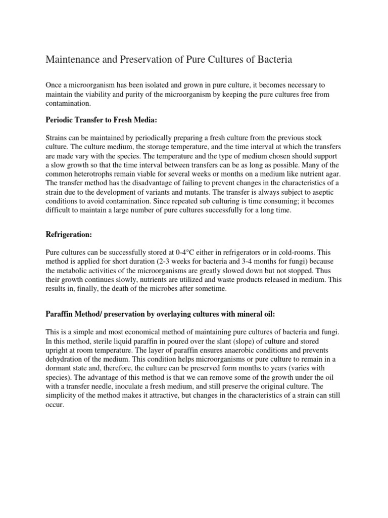 Maintenance of Pure Bacterial Cultures | PDF | Growth Medium | Freezing