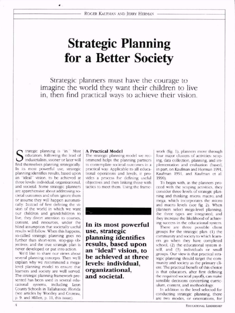 Kaufman's Strategic Planning Model | PDF | Strategic Planning | Swot ...